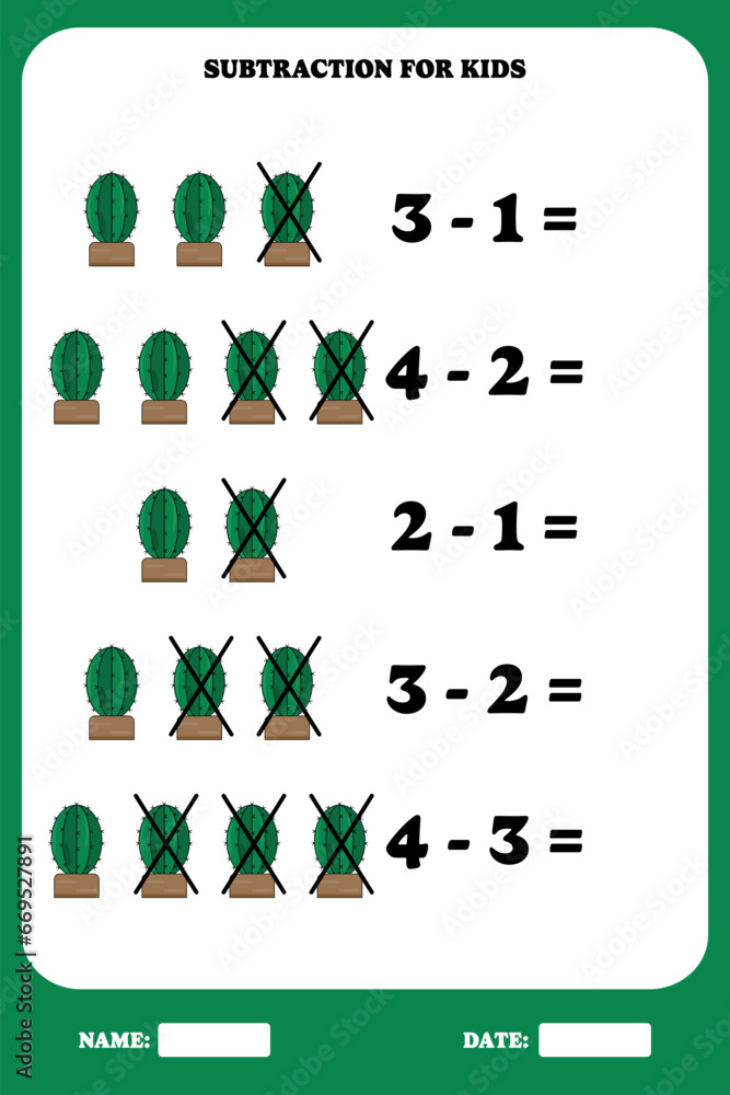 Subtraction page for kids. Educational math game for children with ...