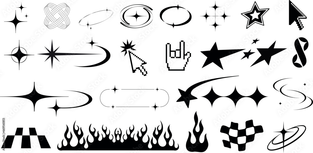 Y2K element vector illustration, trendy elements. Icons are arrows ...
