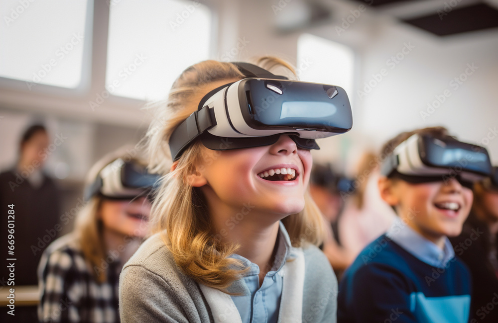 New Generation Gen Alpha Kids Using VR Headsets for Education. Gen ...
