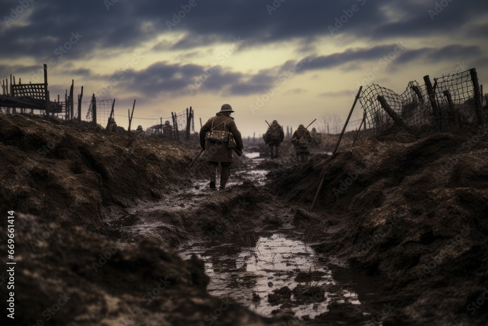 Battlefield Resilience: Soldiers Marching Through Muddy Trenches - An ...