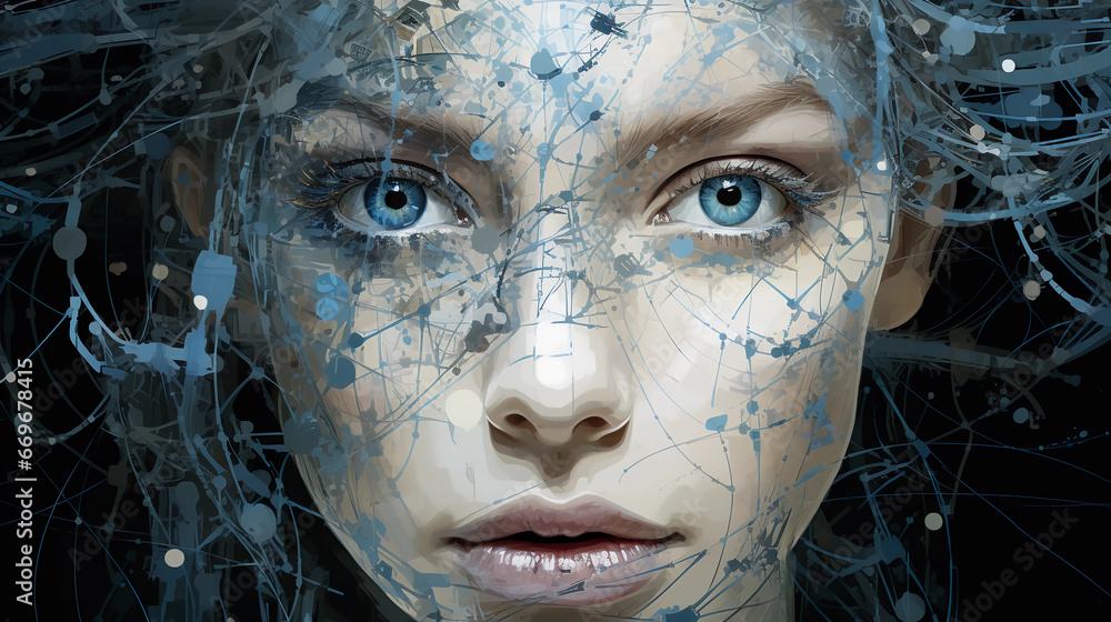 Fictional AI generated Blue eyes Woman Art Realistic Photography Plexus ...