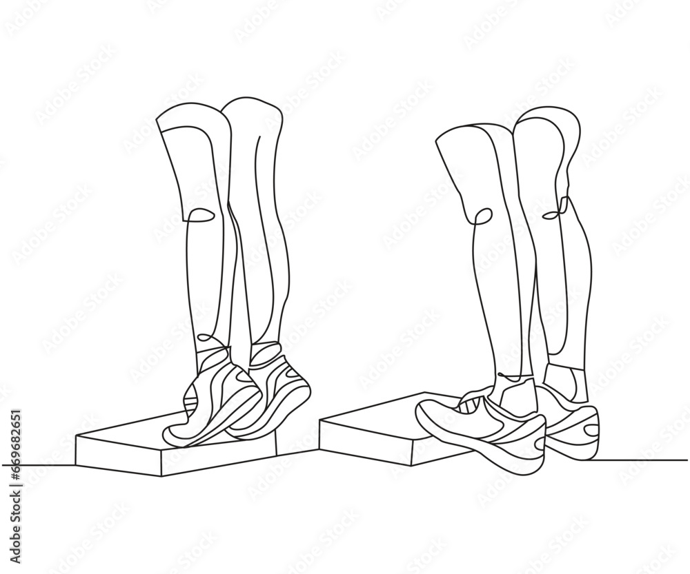 Calf Raises exercise Line Drawing isolated on copy space white ...