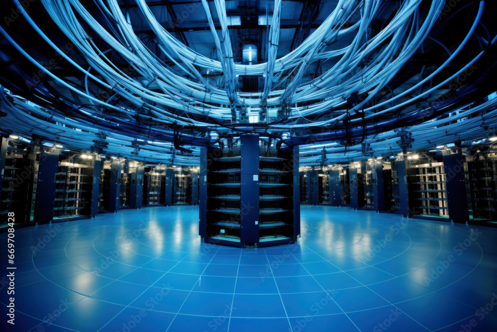 Teal Data Center: A data center dipped in rich teal shades, embodying ...