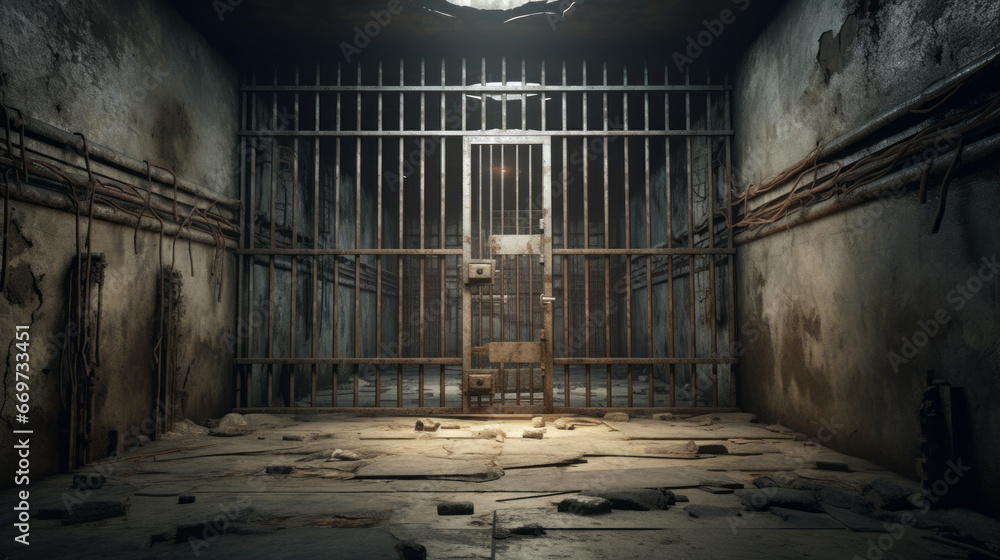 An eerie, abandoned prison cell with rusty bars and a damp floor Stock Photo | Adobe Stock