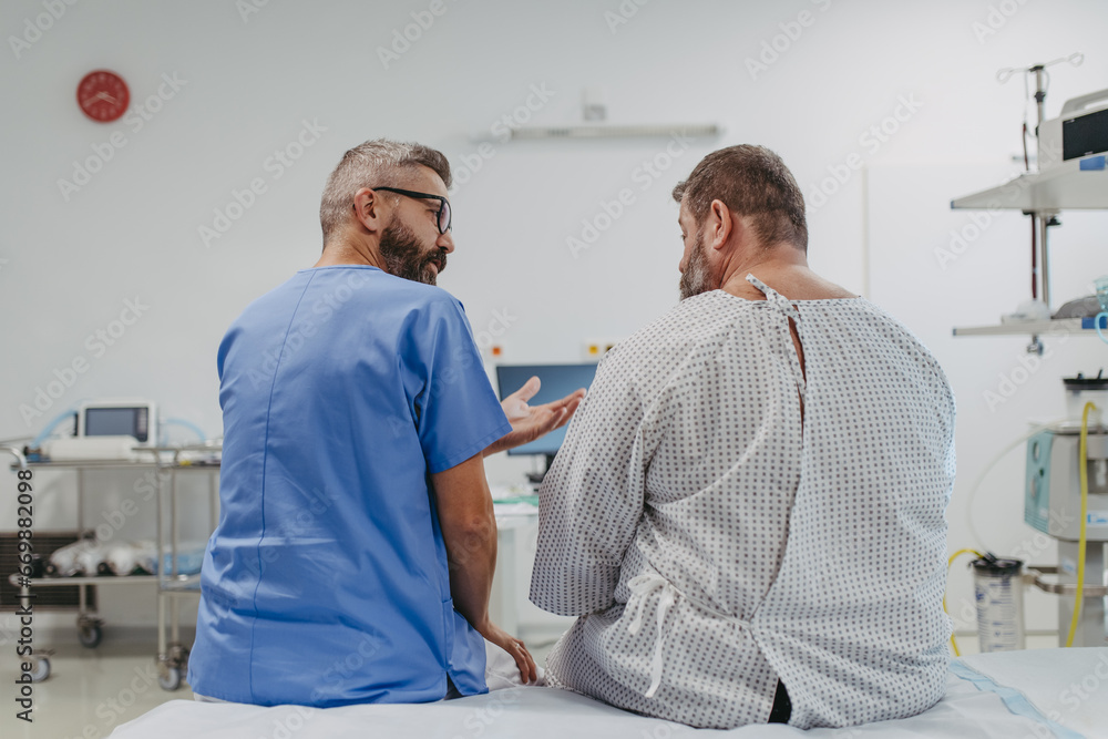 Supportive doctor soothing a worried overweight patient, discussing ...