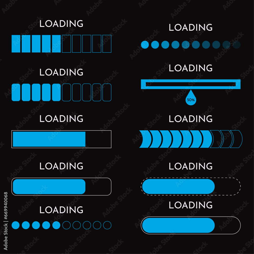 Set loading on monitor technology concept design. HUD loading process and status bars, vector ...
