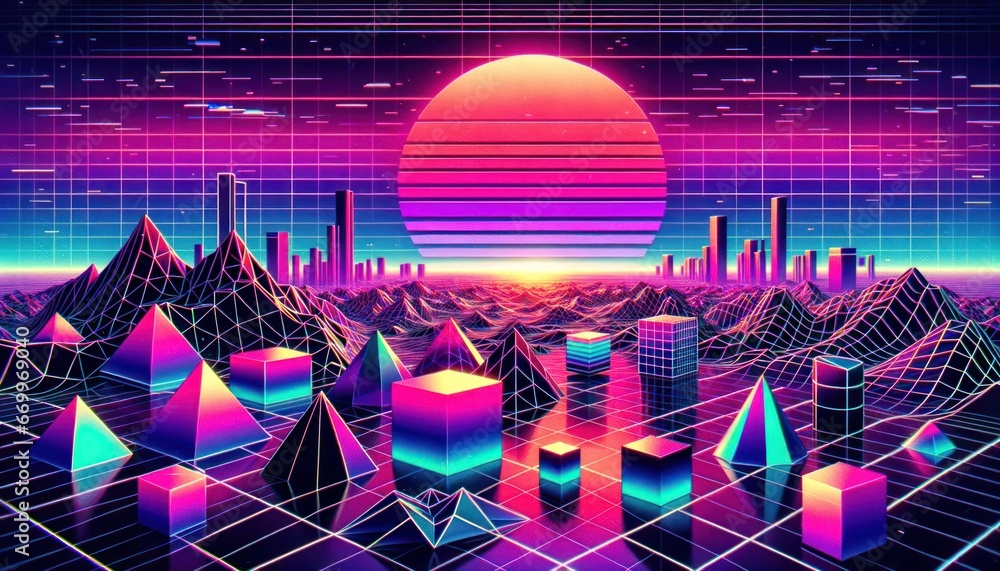Retrofuturistic 3D trendy collection. Trendy elements in vaporwave ...