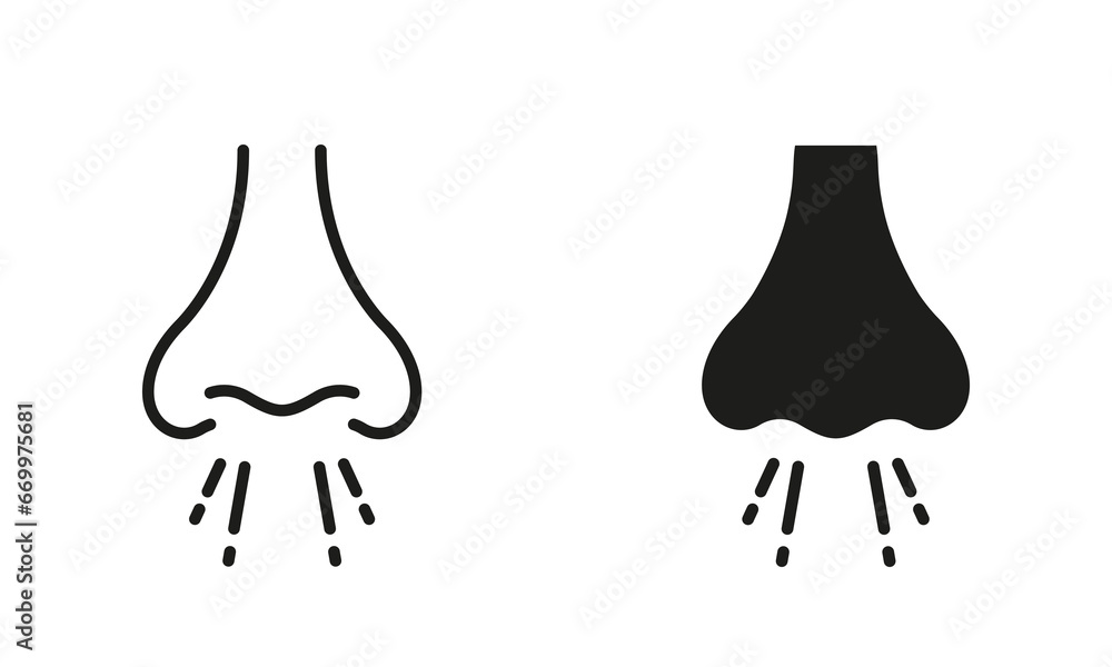 Rhinitis Symptom Pictogram. Runny Nose Blowing Line and Silhouette Icon ...