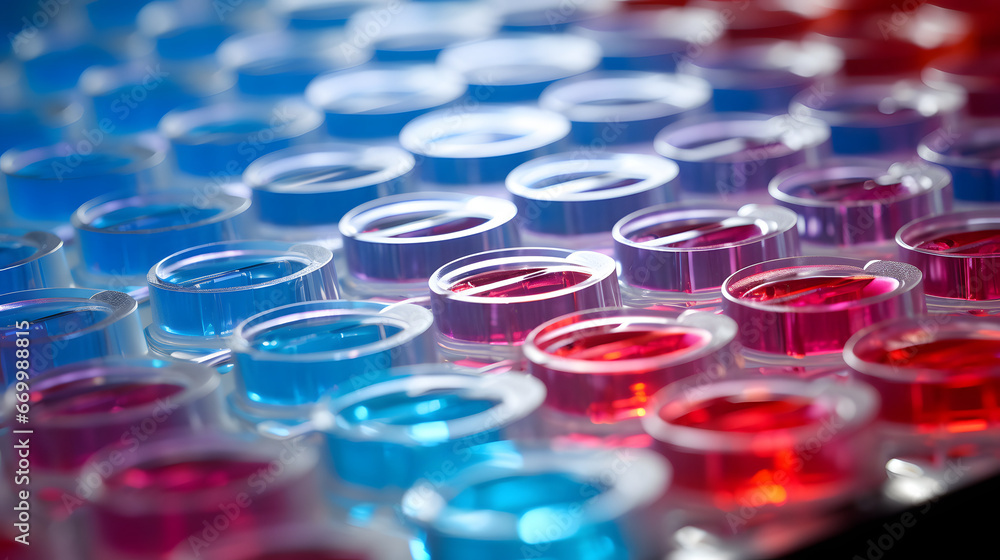 96 well plate with samples for biological analysis. Microplate for ...