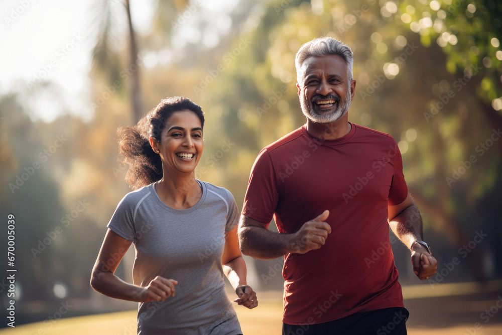 Indian happy elderly couple exercising Stock Photo | Adobe Stock