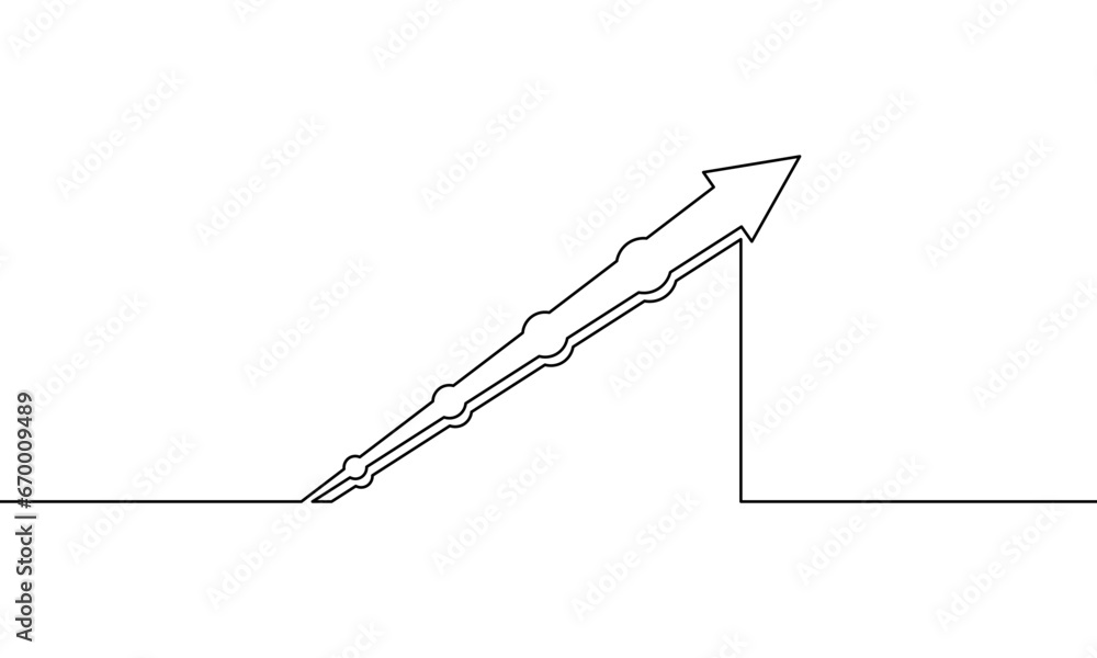 Continuous line drawing of graph with arrow. Illustration vector of bar ...