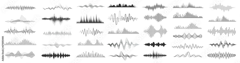 Set of waving, sound, vibration and pulsing lines. Graphic design ...