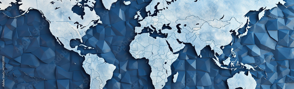 wide horizontal banner of world map embossed in stylized illustration ...