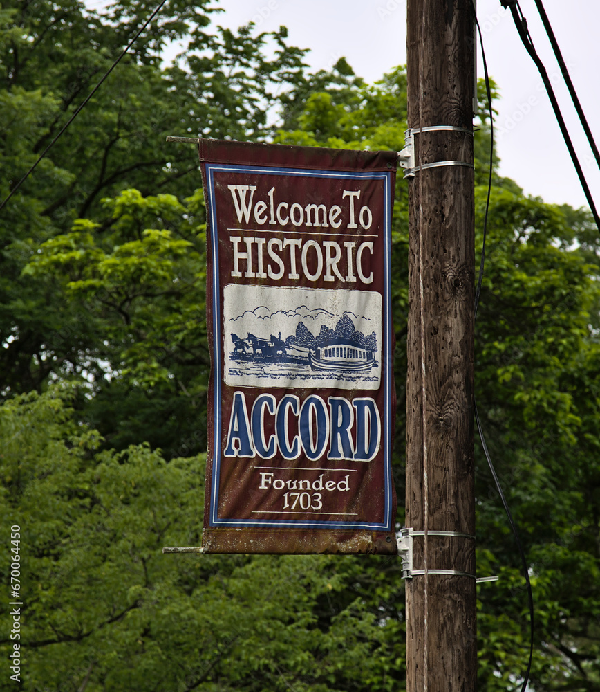 Welcome to historic Accord (founded in 1703) logo sign banner on a lamp ...