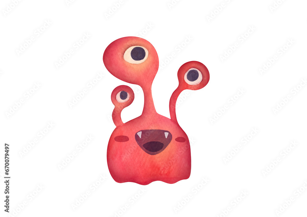 clipart watercolor baby red character similar to alien, monster ...