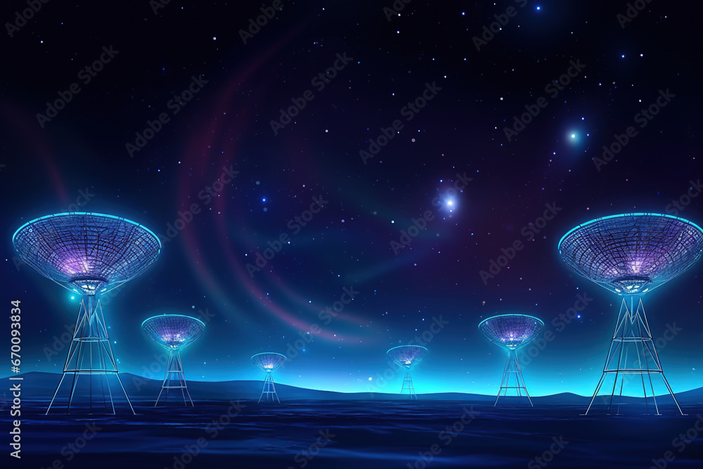 collection Set of Radio telescopes at night with starry nights ...
