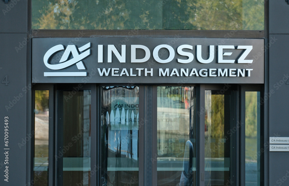 Geneva, switzerland, october 20 2023 : Logo and sign of Banque Indosuez ...