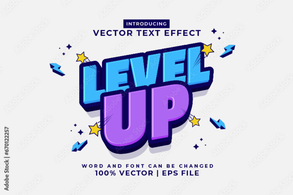 Editable text effect Level Up 3d cartoon template style premium vector Stock Vector | Adobe Stock