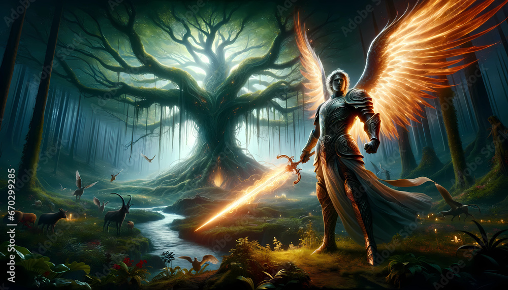 Mighty Cherubim guarding the tree of life. Stock Photo | Adobe Stock