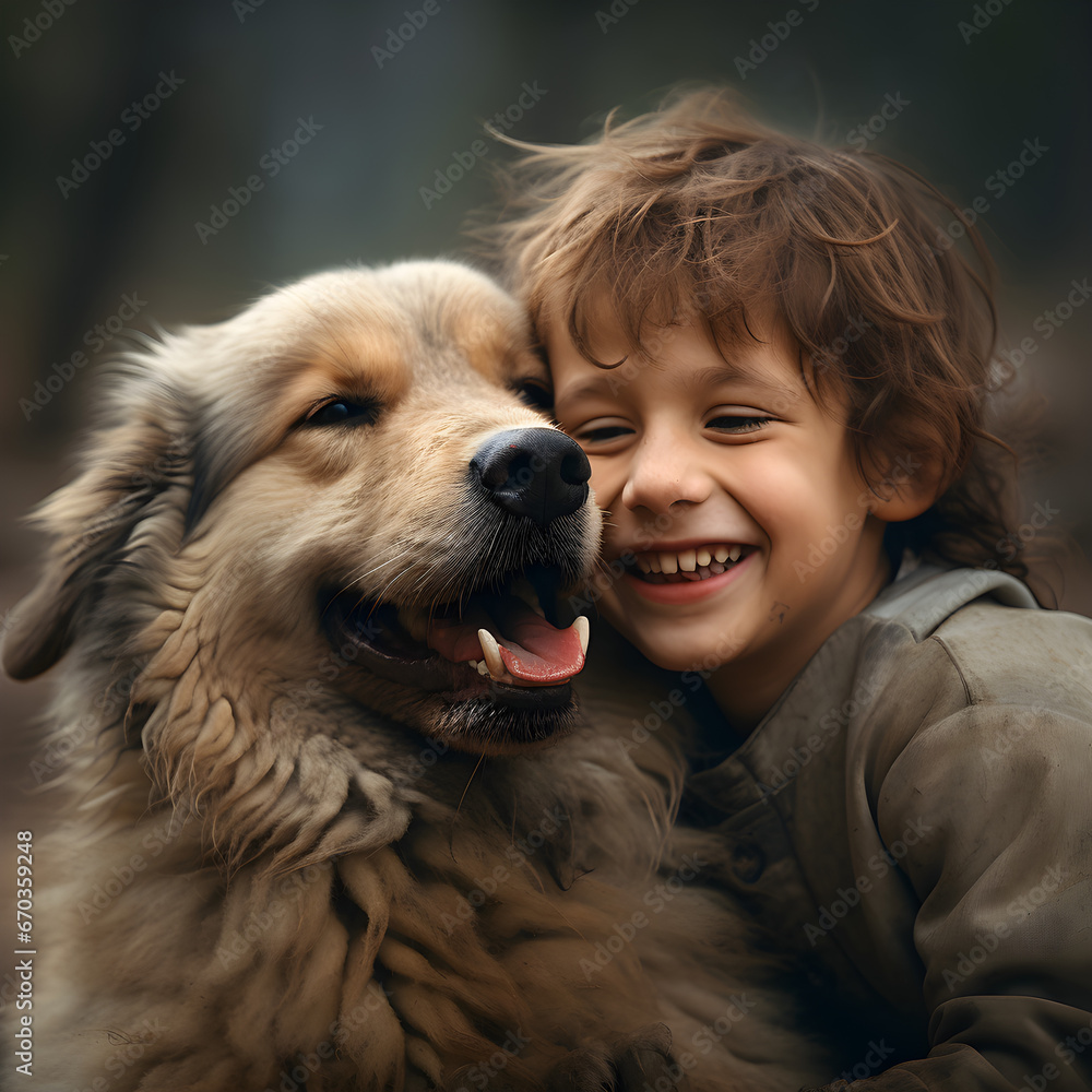 Pure happiness captured in a moment: a child embracing their dog ...