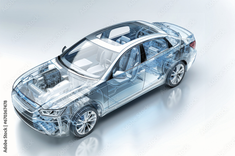 Projection of a modern car. 3D graphic visualization shows the analysis ...