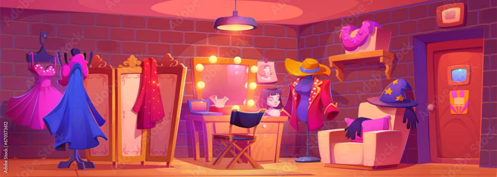 Theater dressing room interior. Vector cartoon illustration of show ...