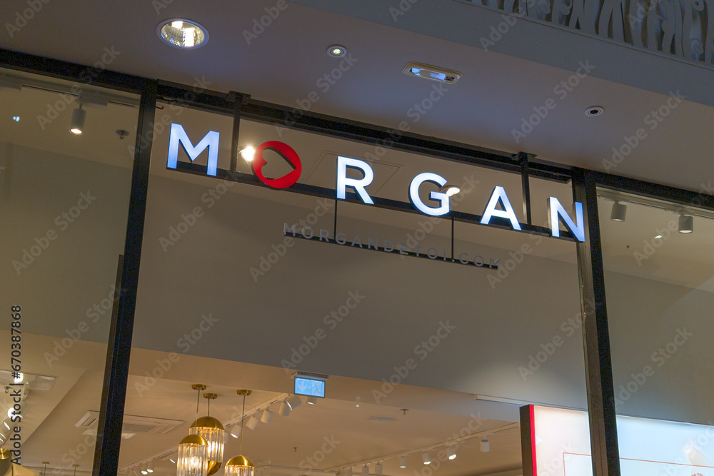 Morgan shop logo sign and brand text storefront signage in store ...
