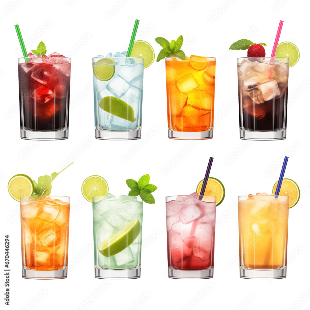 lcohol Cocktail Mocktail. Many assorted different range types isolated ...