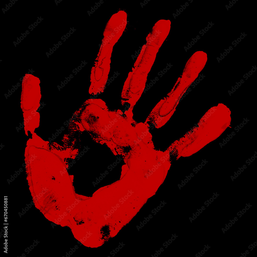 Illustration Stock Bloody hand print isolated on black background ...
