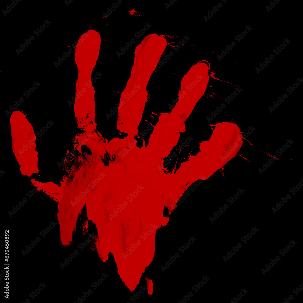 Illustration Stock Bloody hand print isolated on black background ...