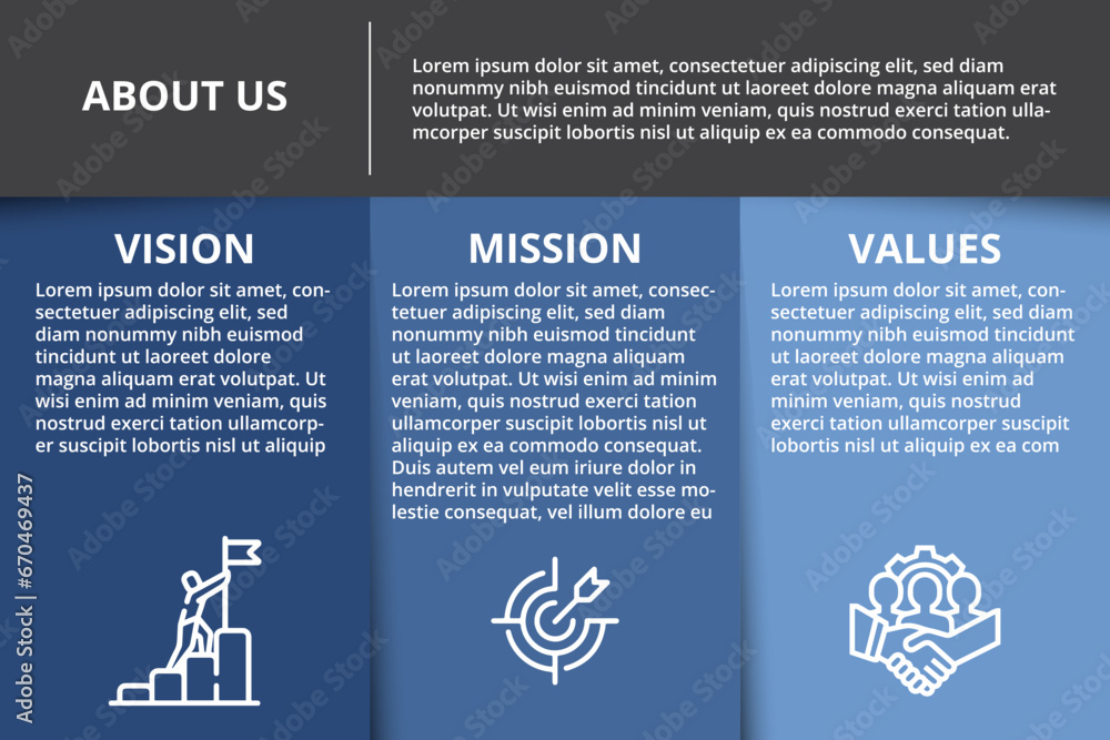 Vector Mission, vision and values diagram schema template with sample ...