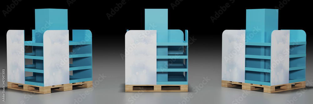 Superstore product display shelf pallet. End cap pallet display podium ...
