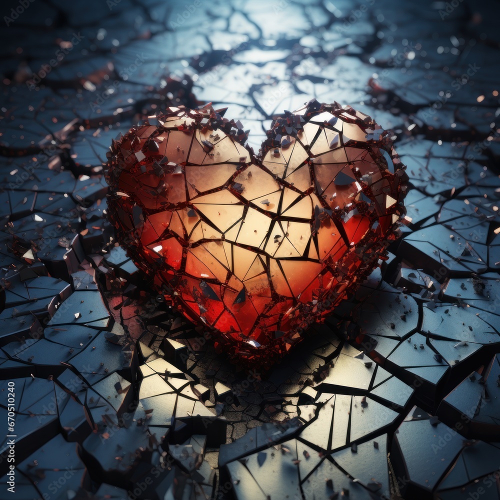 Sad sensational celebration of cracked and broken love symbols on a ...