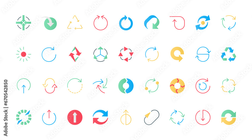 Circle and triangle arrows flat icons set vector illustration. Chart ...