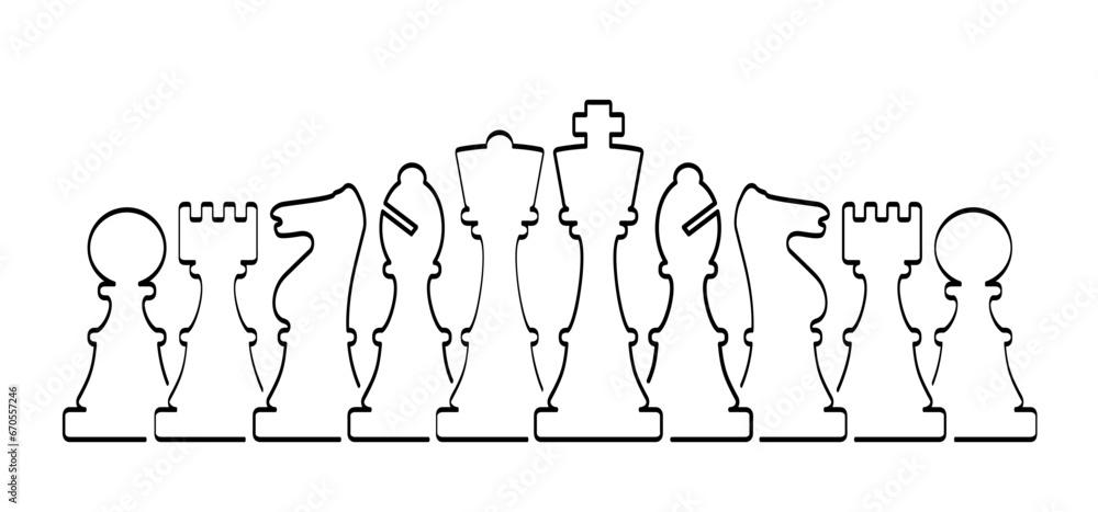 Chess pieces tower horse bishop, king queen Chess Board Setup Vector ...