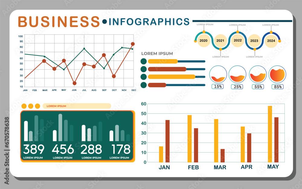 Business Infographic Elements: Various Chart, Diagram, and Graph Design ...