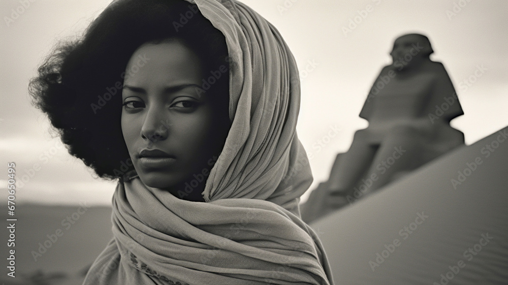 Vintage sepia toned B&W portrait of a young Ethiopian model in the ...