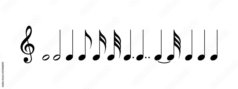 Music notes icon set, Standard music notes symbol set, vector ...