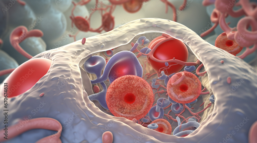 A 3D illustration offers a detailed view of the nucleus, organelles ...