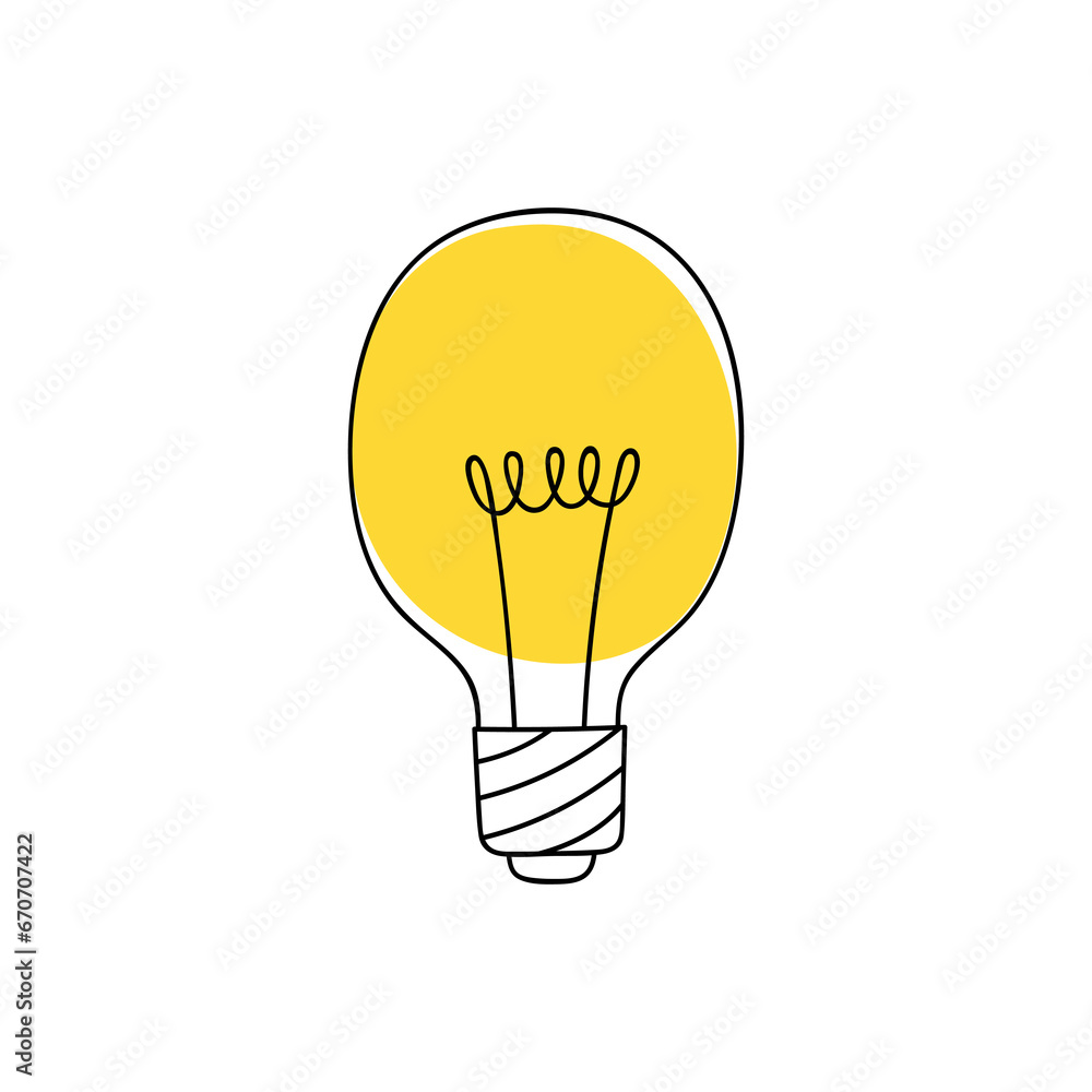 Line drawing light bulb which glowing. Linear light bulb drawn by hand ...