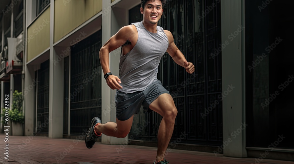 athlete in the midst of action, during stretching or warming up before ...