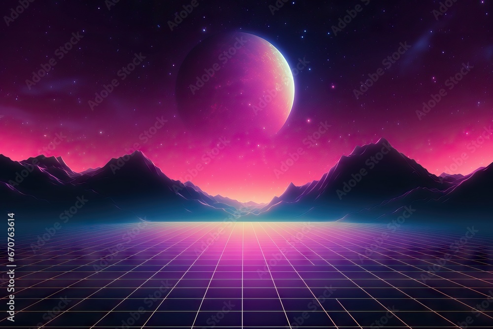 Ilustración de Stock Futuristic retro landscape. Digital cyber surface ...