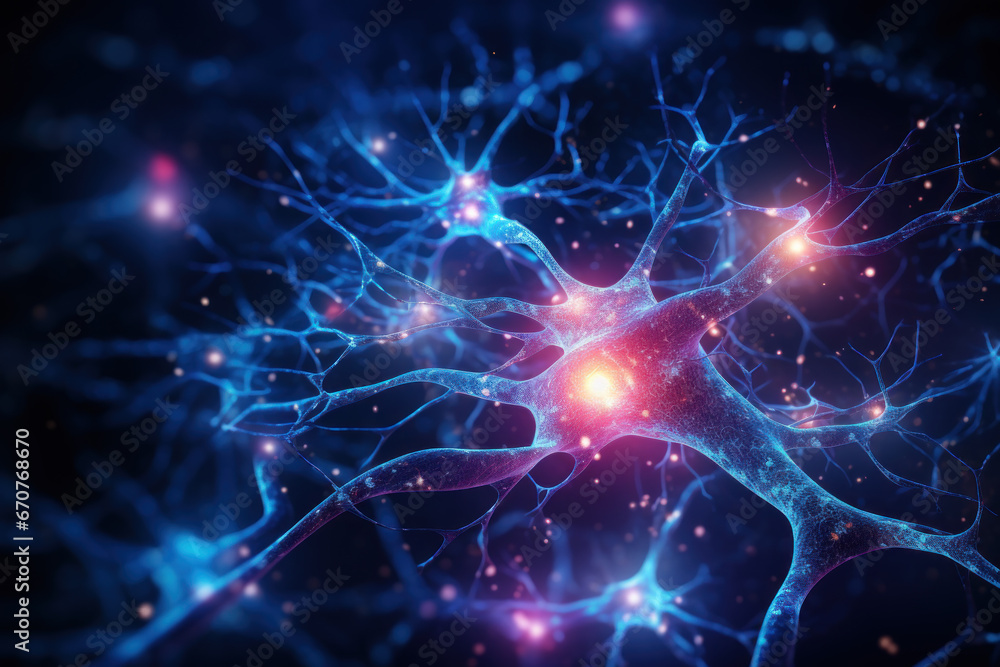 Neural network macro view, nerve cells with dendrites inside organism ...