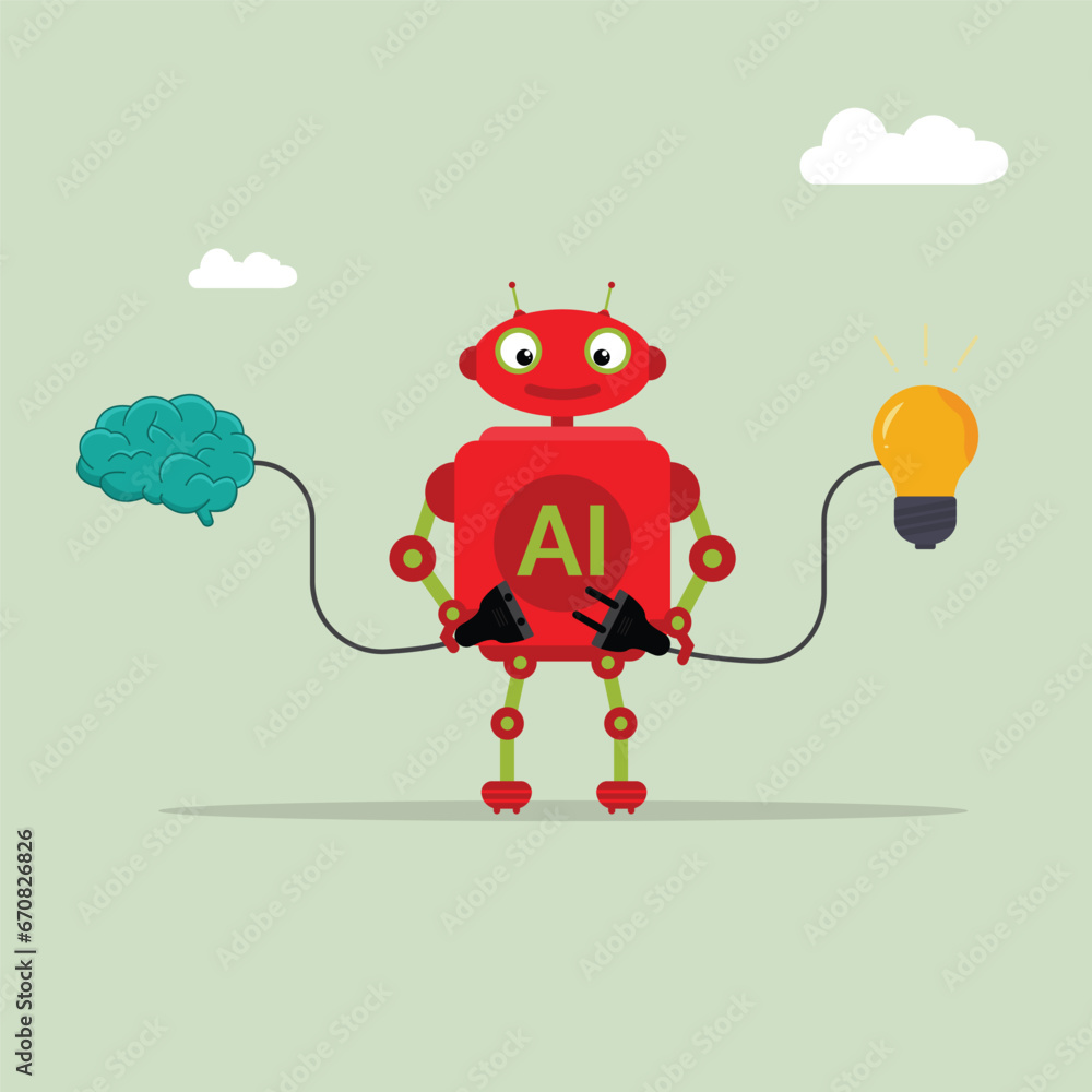 Modern robot artificial intelligence connect human brain and idea ...