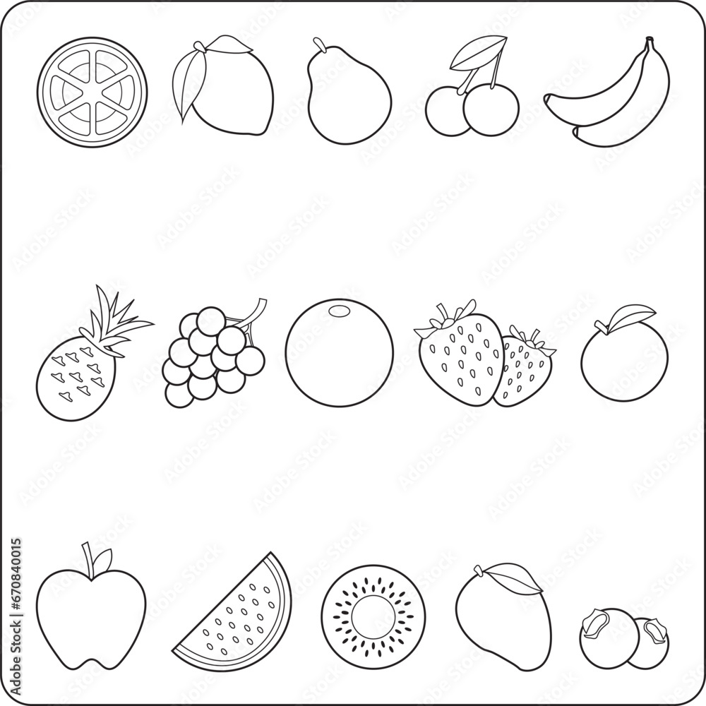 Fruits coloring page for children and adults. Hand drawing vector ...