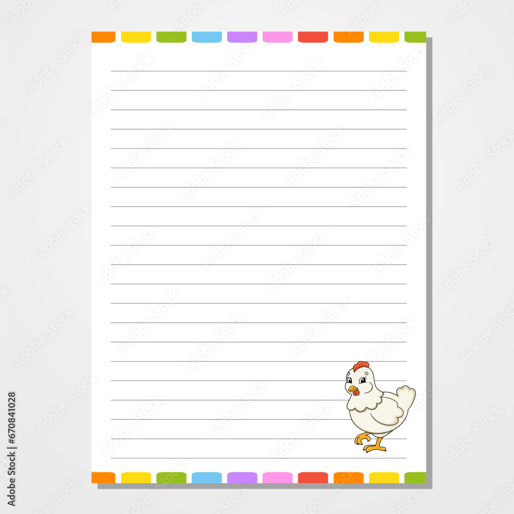 Sheet template for notebook, notepad, diary. Lined paper. Cute ...