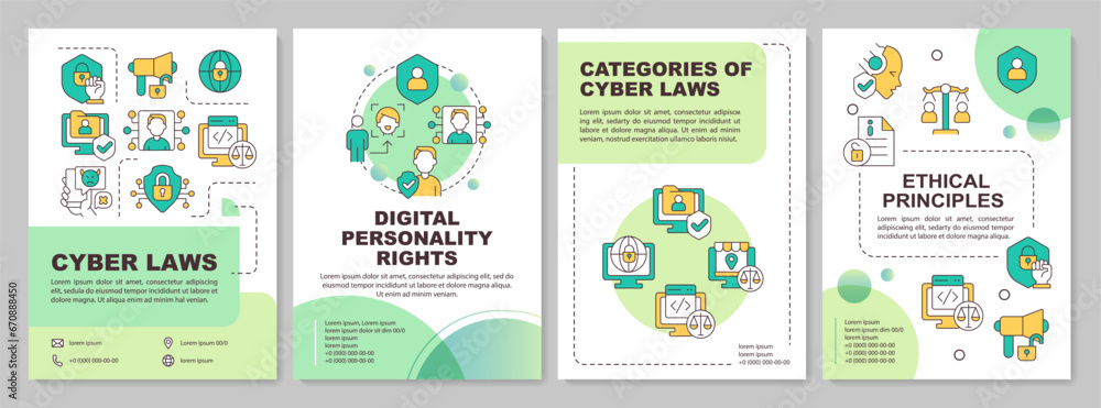 Gradient cyber law brochure template, leaflet design with thin linear ...