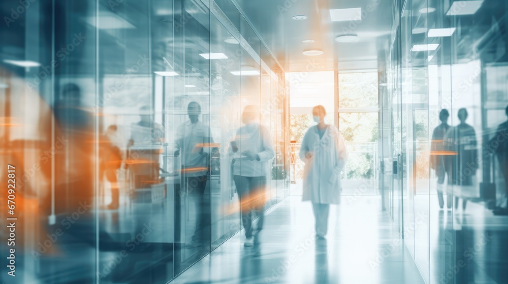 Interior of doctor and patient people in hospital corridor for ...