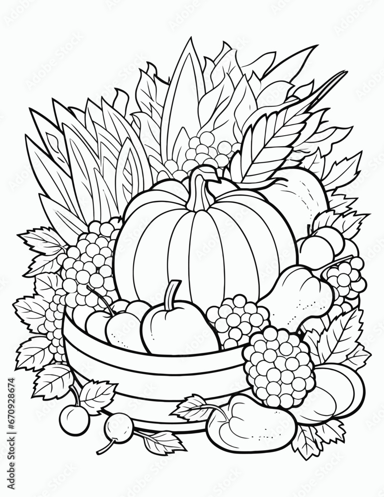 Cute kawaii autumn coloring page for kids with vintage, Nature forest ...