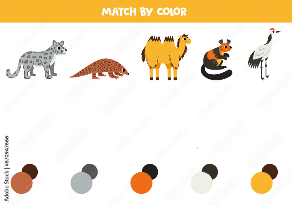 Match Asian animals and colors. Educational worksheet for kids. Cute ...
